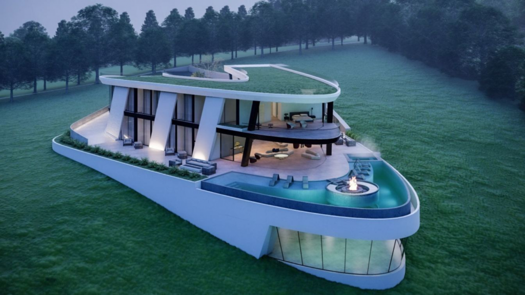 La casa con forma de barco en medio de un bosque deshabitado