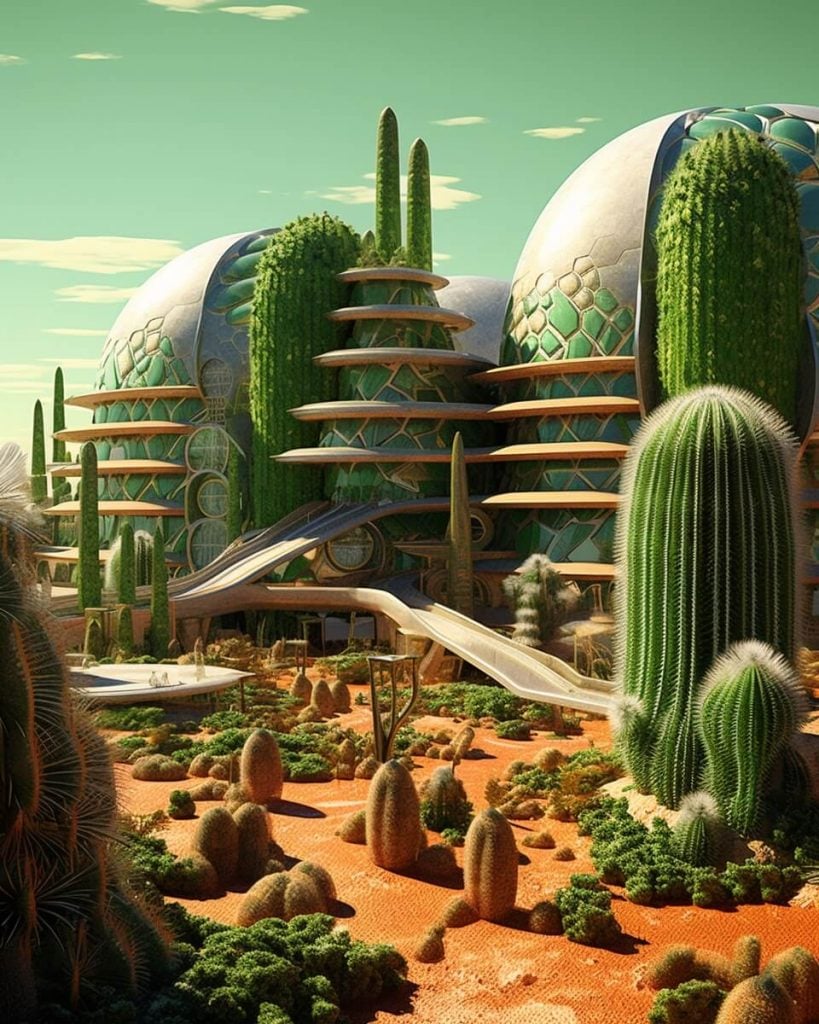 La ciudad conceptual con forma de cactus en Marte