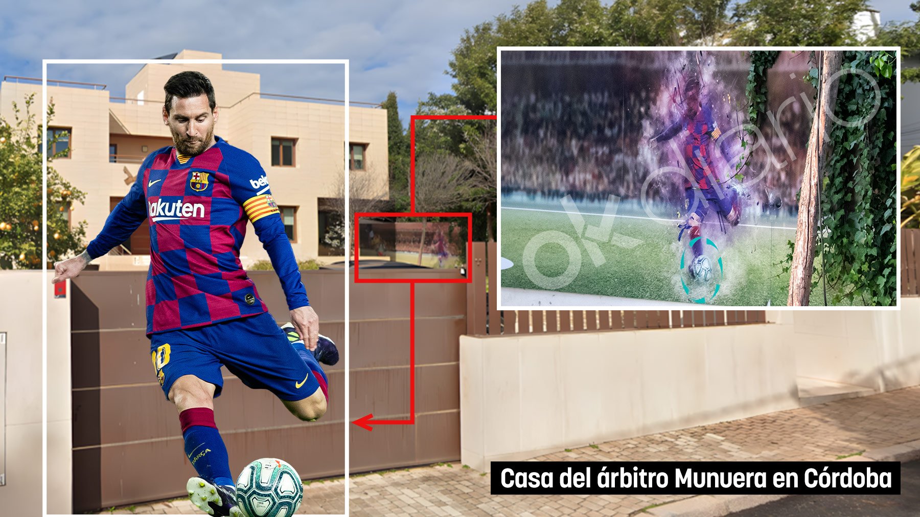 Munuera Montero tiene un mural de Messi en el jardín de su casa