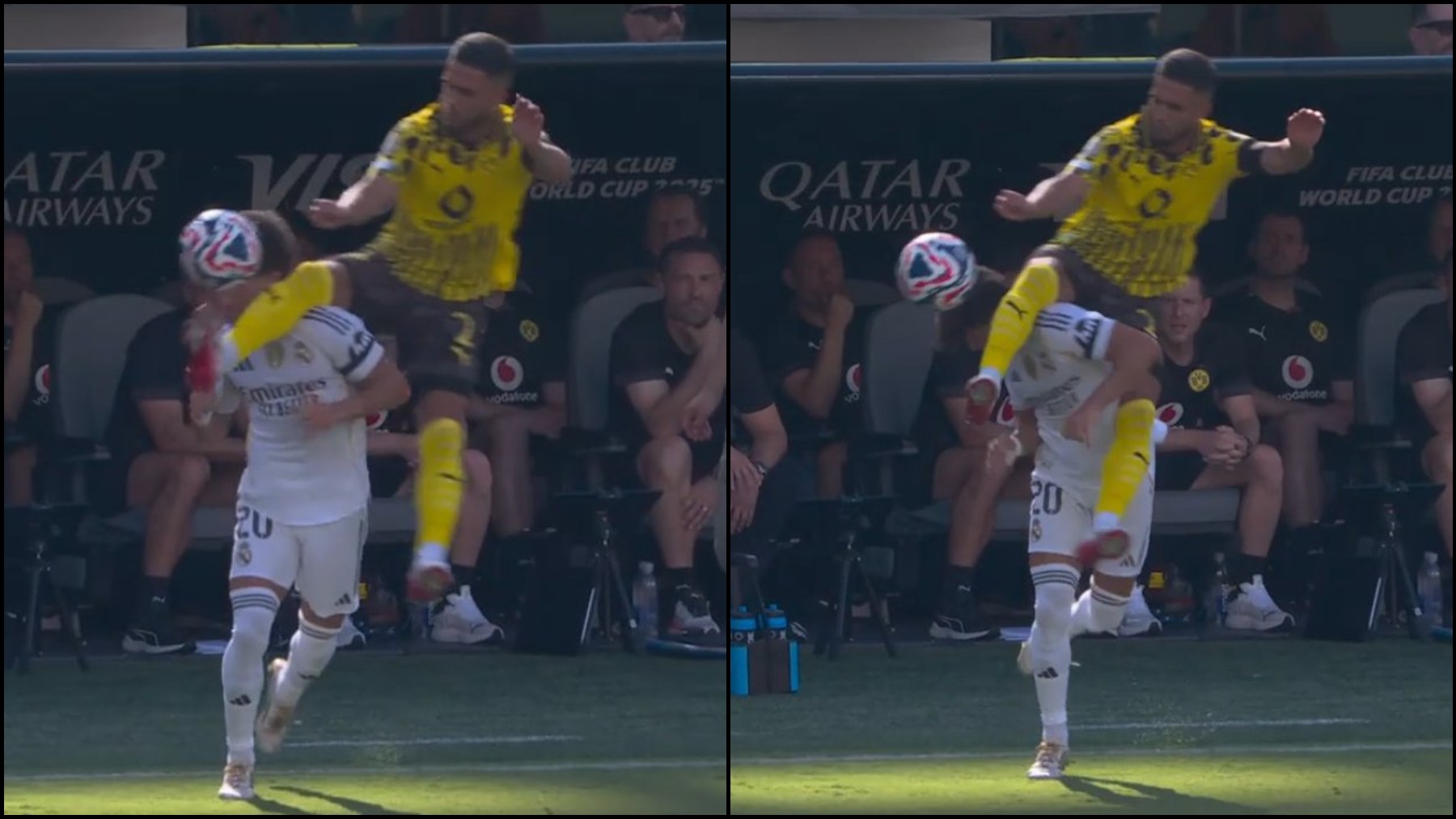 El VAR perdona la expulsión a Yan Couto por un rodillazo en la cabeza a ...