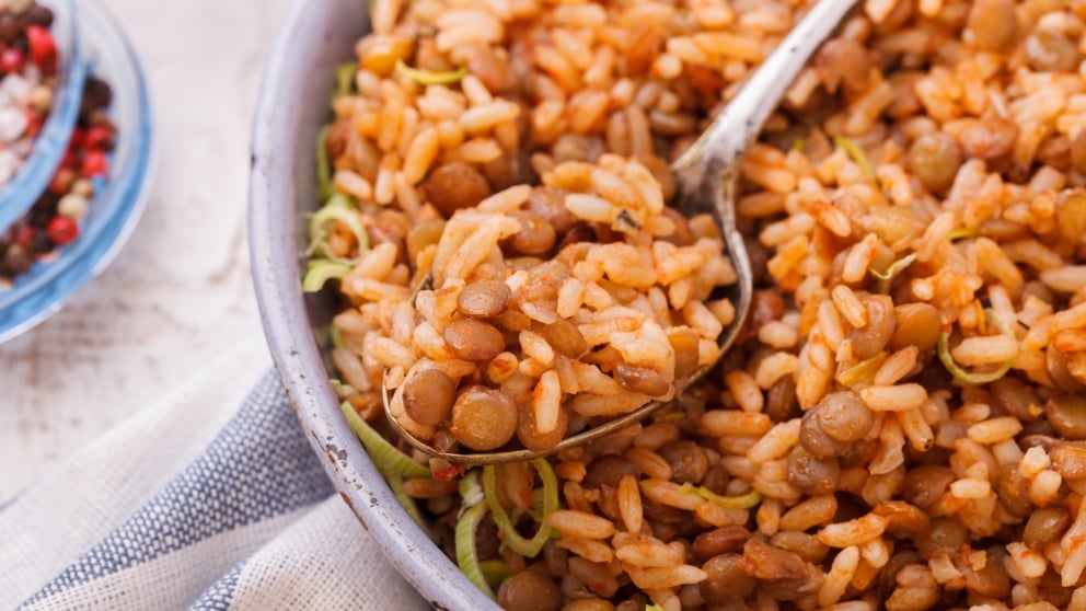 Receta de Arroz con lentejas, pimiento y pollo