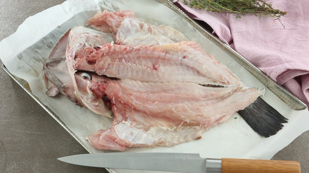 Receta de Mero relleno de gambas al horno