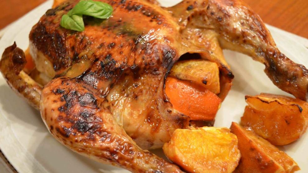 Pollo a la mandarina con mostaza y ron