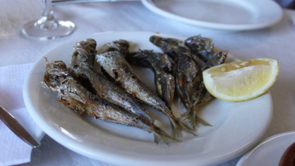 Jurel en fritura, con guarnición de patatas cremosas