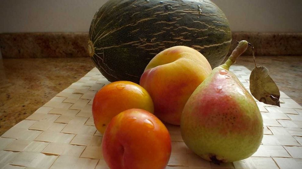 Helado casero de melón, pera y melocotón