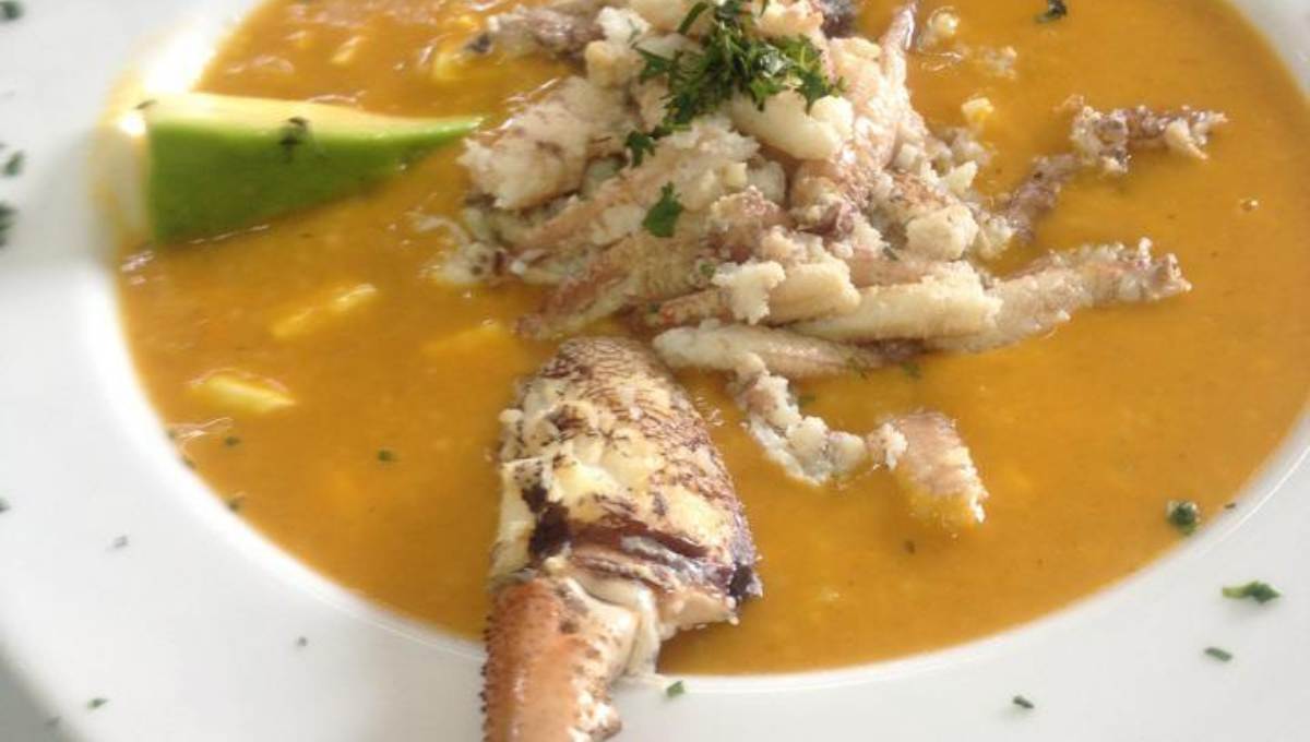 Sopa casera de cangrejo y coco al aroma de cilantro