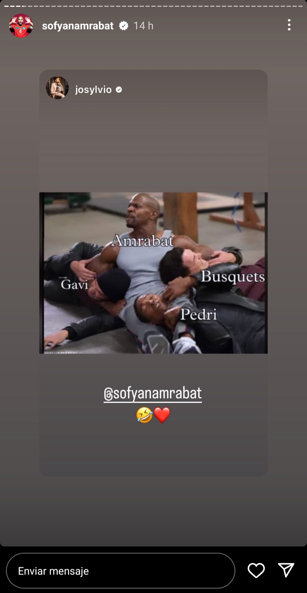 Sofyan Amrabat celebra la victoria de Marruecos con unos sanguinarios montajes