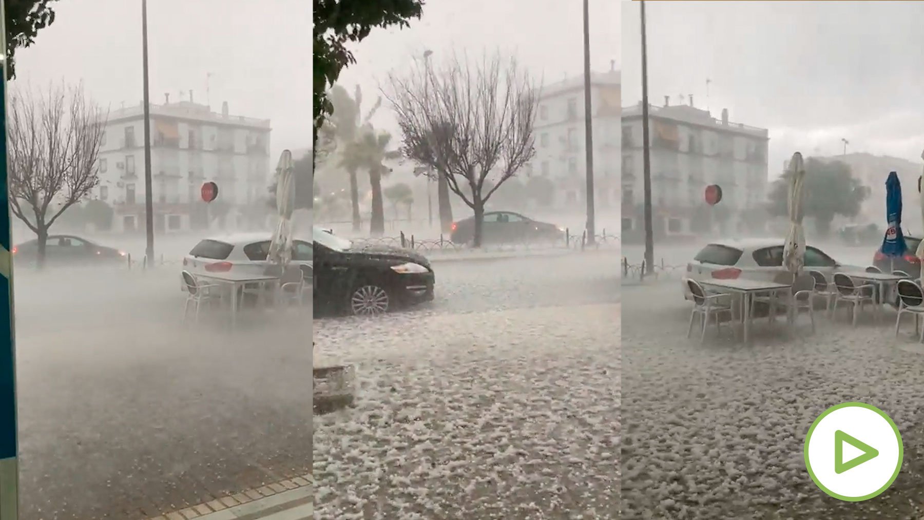 Una fuerte tormenta de granizo anega las calles de Los Palacios