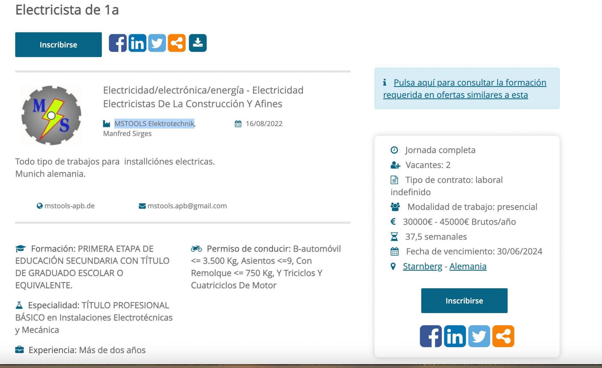El SEPE ofrece empleos de electricista en Alemania: 45.000 euros con 2 años de experiencia
