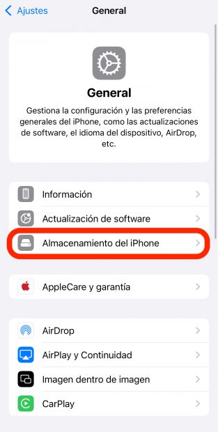 Cómo saber el almacenamiento disponible en un iPhone