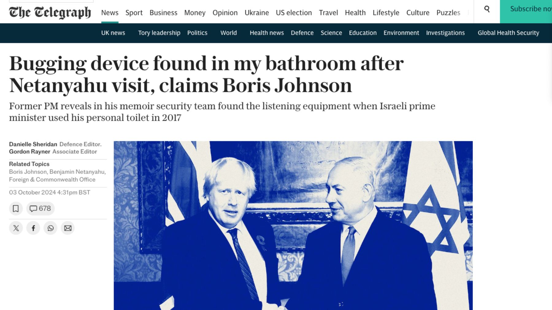 Boris Johnson insinúa que Netanyahu le puso micrófonos ocultos en su ...