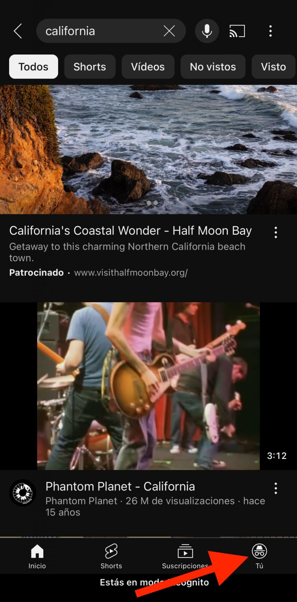 Cómo activar el modo incógnito en YouTube