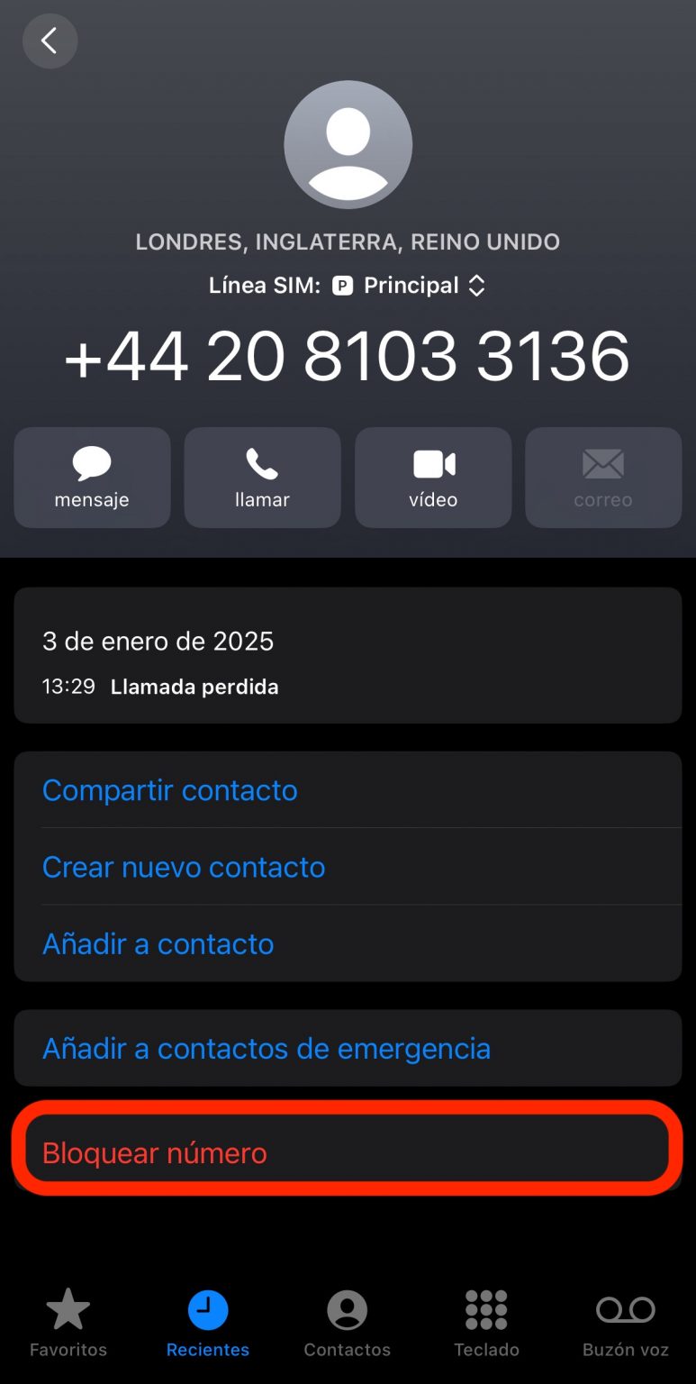 Cómo bloquear un número de teléfono en iPhone