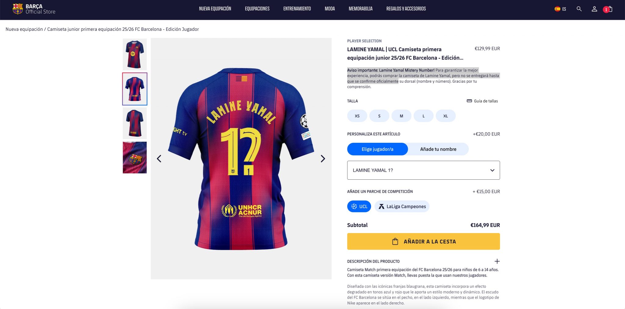 Insólito: el Barcelona vende la camiseta de Lamine Yamal por 165 euros ...