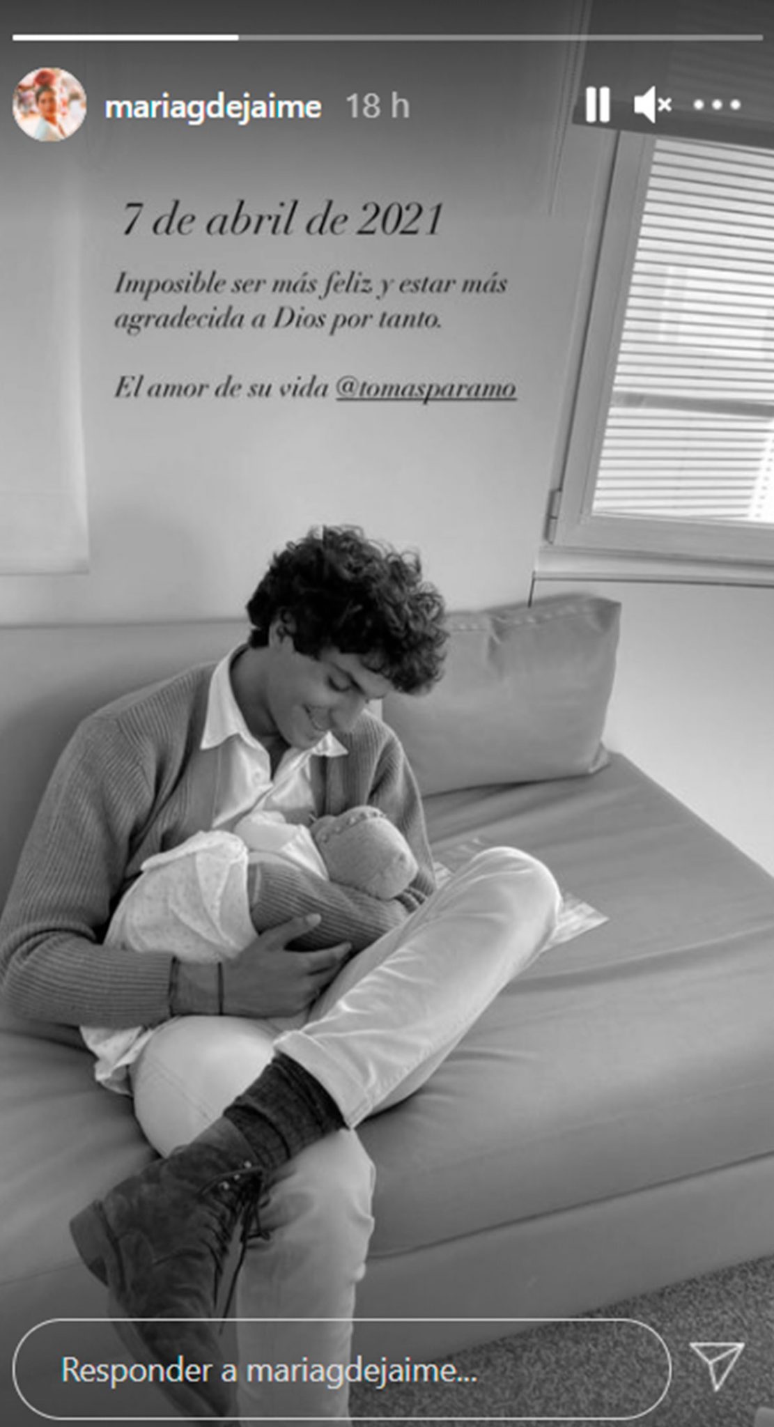 María G. de Jaime y Tomás Páramo presentan a su bebé | Instagram