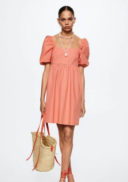 El vestido de Mango con mangas abullonadas que querrás en color salmón