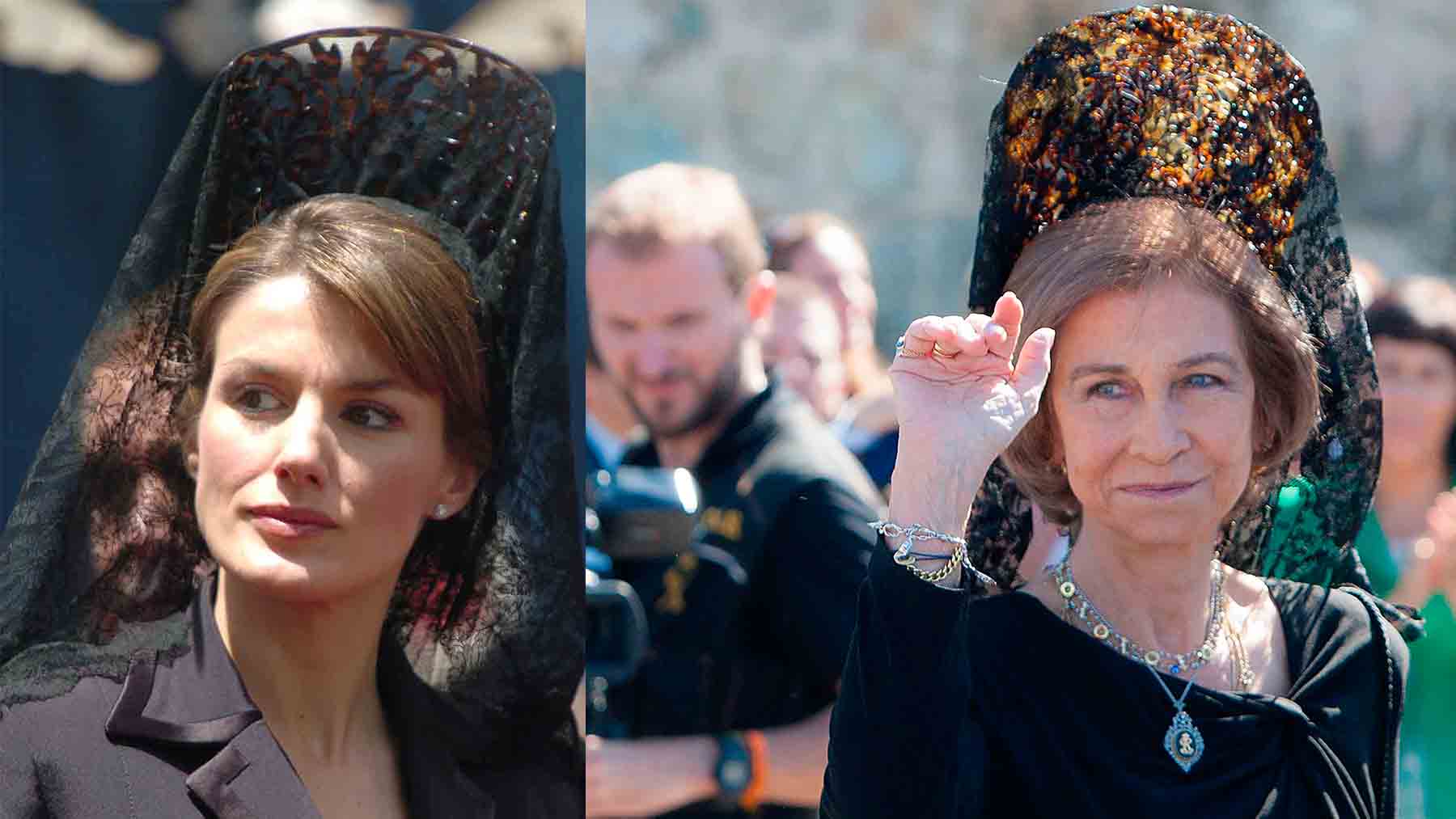 La Reina Letizia frente a doña Sofía: duelo de mantillas bajo una peineta