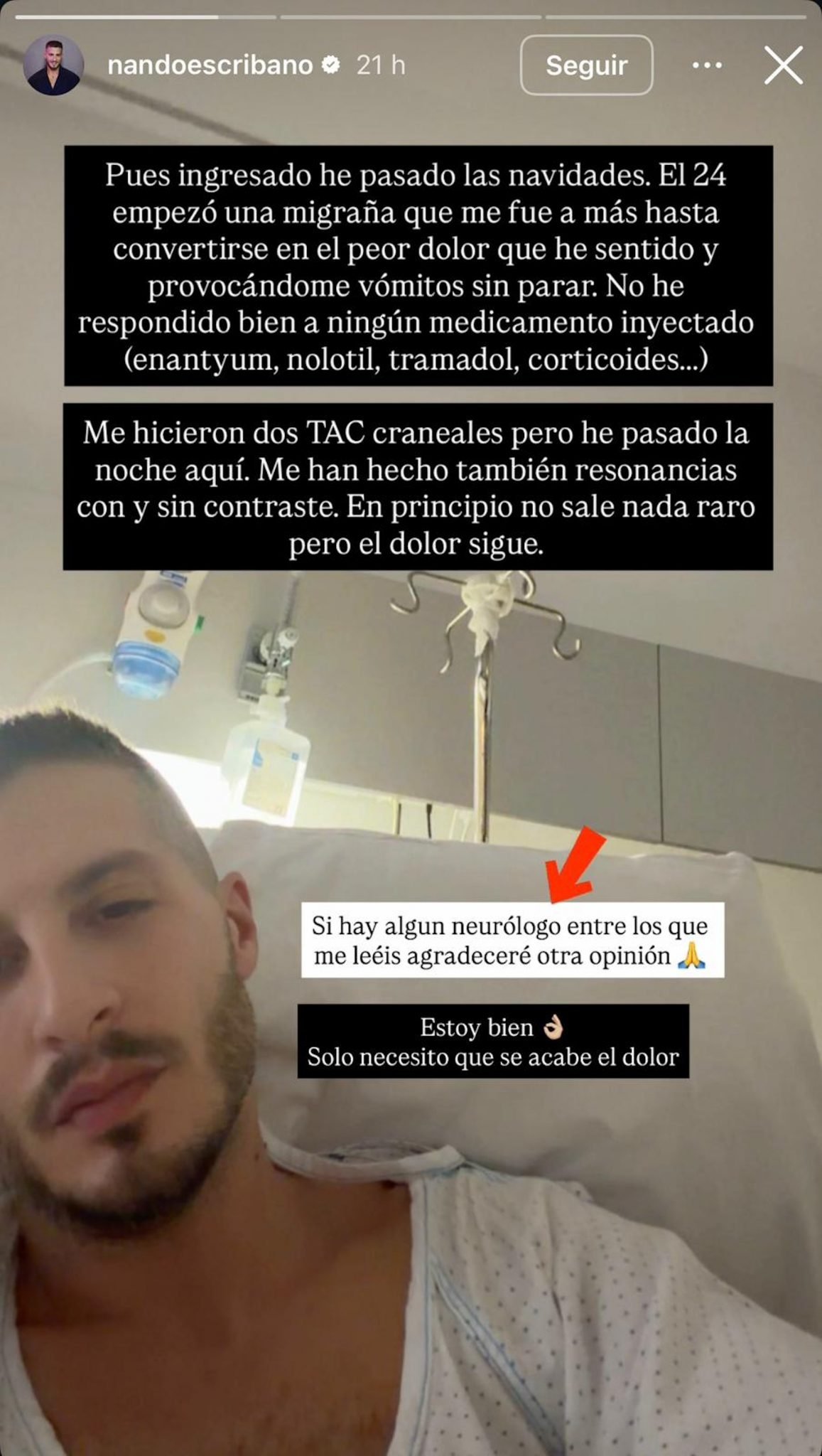 Ingresan de urgencia a Nando Escribano en Navidad: "El peor dolor que ...