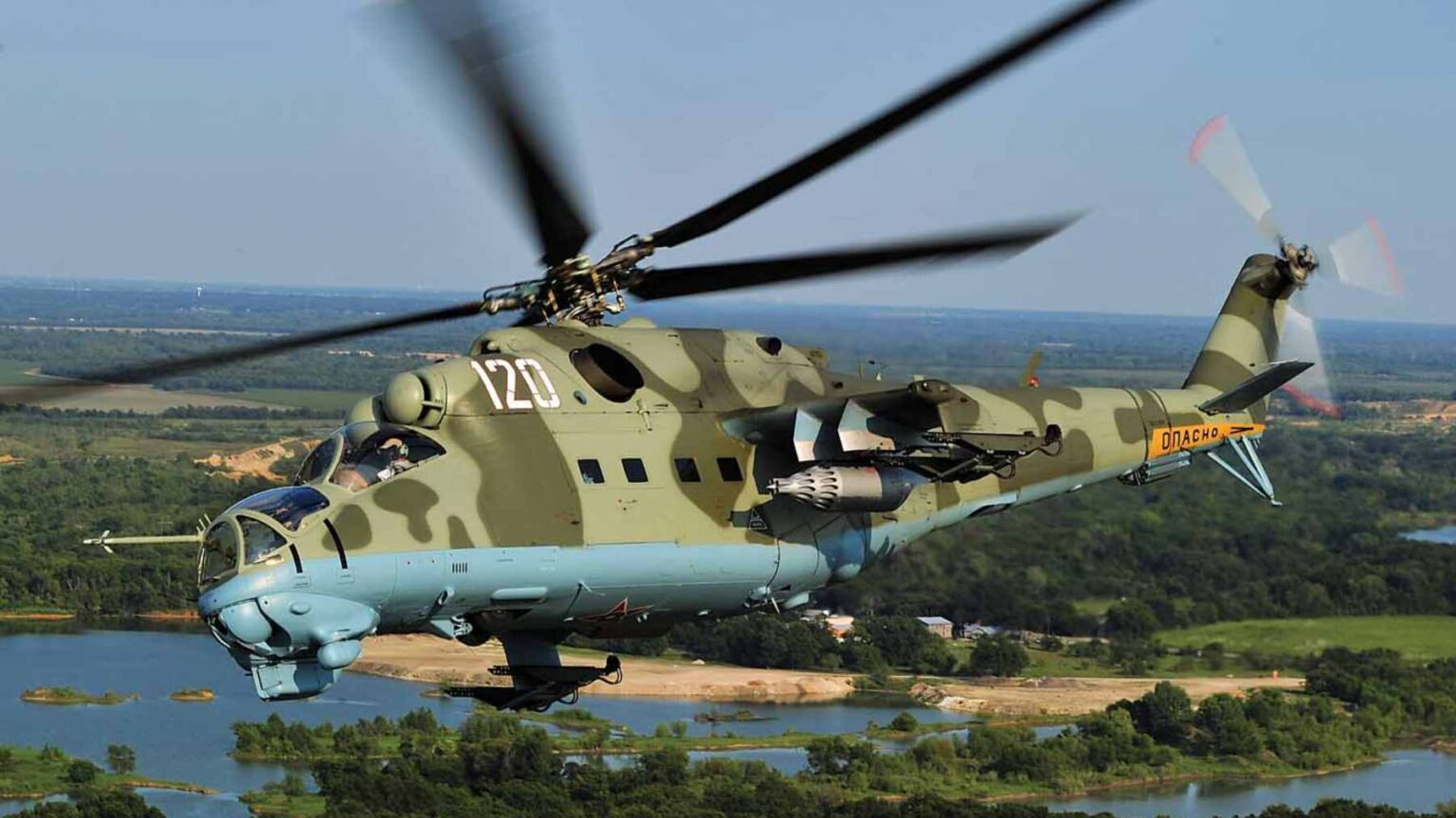 A Russian Mi-24 Hind was painted in US Coast Guard colors for a 1991 ...